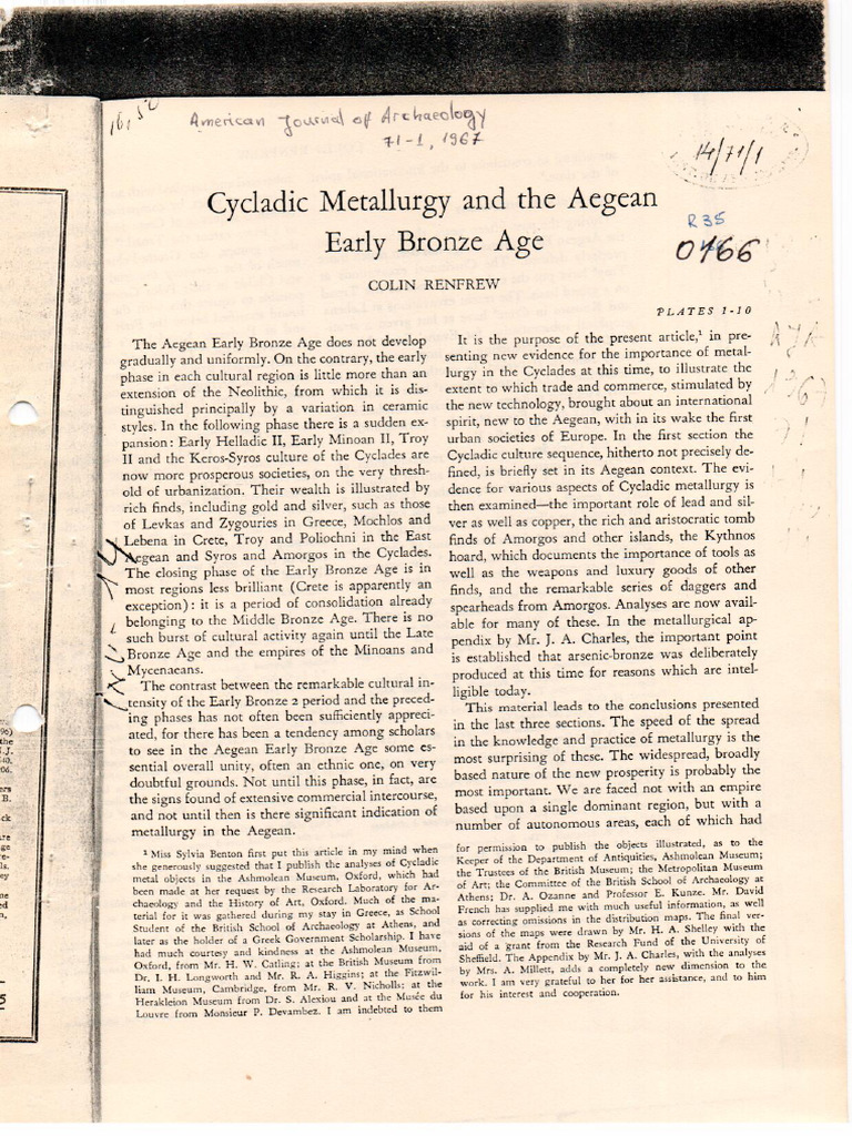 Renfrew - Cycladic Metallurgy | PDF