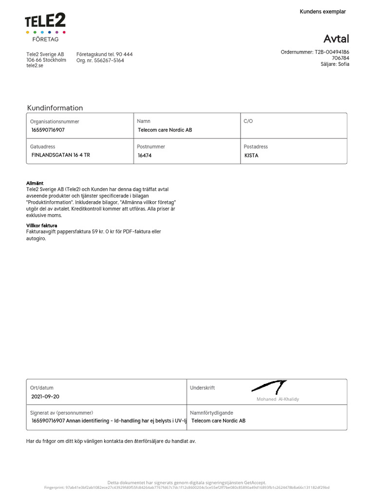 Avtal: Kundinformation | PDF
