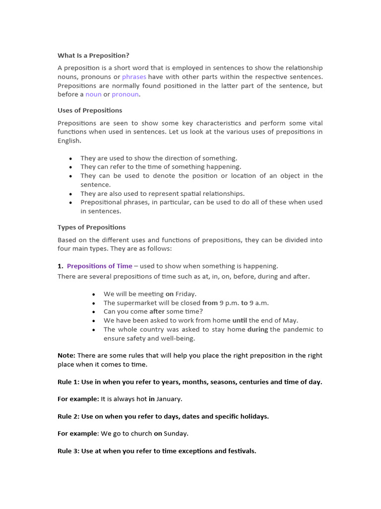 What Is A Preposition | PDF | Preposition And Postposition | Pronoun