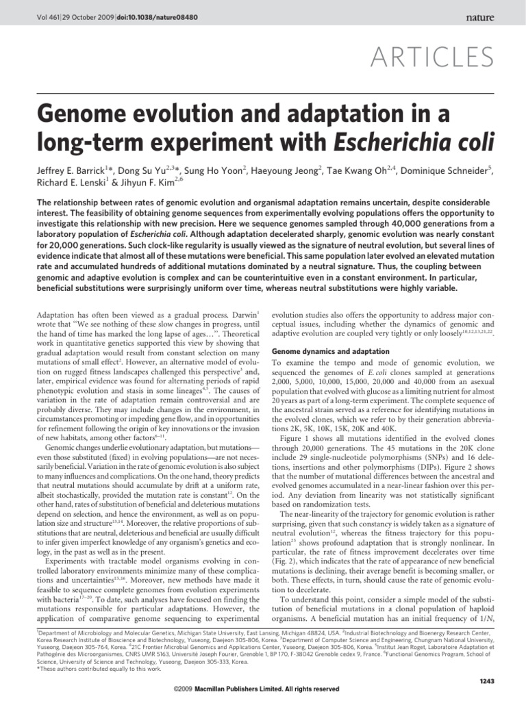 Lenski | PDF | Mutation | Evolution