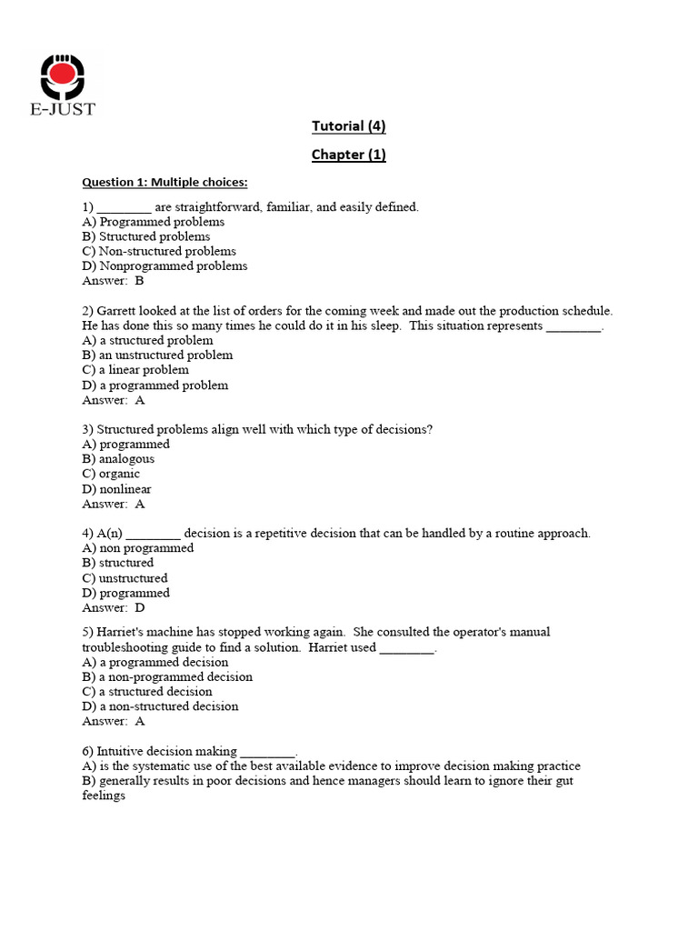Tutorial 4-Answer | PDF | Decision Making | Risk