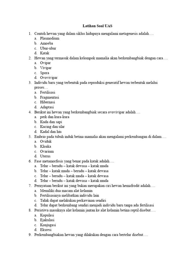 Latihan Soal Biologi UAS | PDF | Griya & Taman