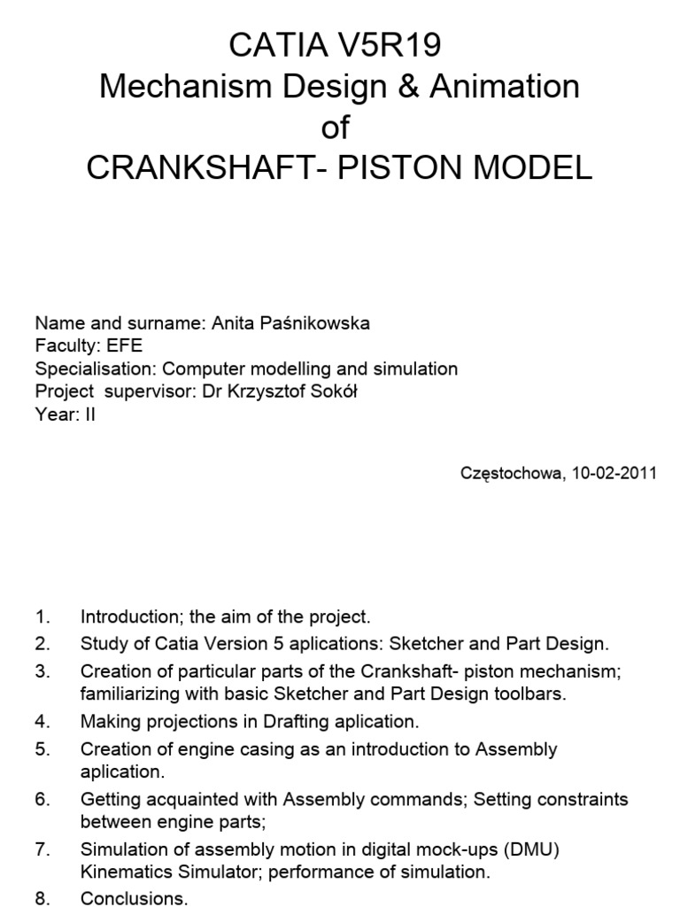 CATIA V5R19 Mechanism Design and Animati | PDF | Piston | Kinematics
