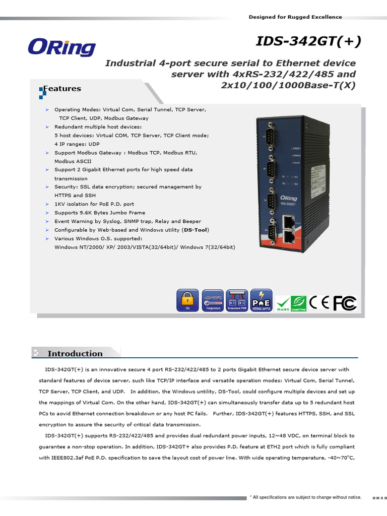 Datasheet_IDS-342GT(+) | PDF | Transmission Control Protocol | Network Architecture