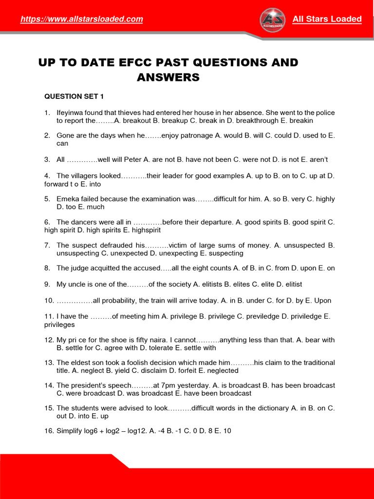 EFCC Past Questions and Answers Guide | PDF | Security Guard | Nigeria