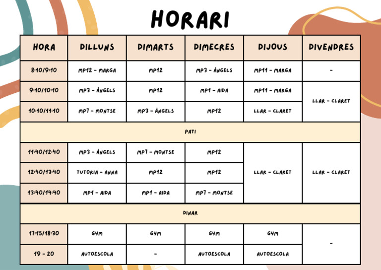 Horari setmanal | PDF