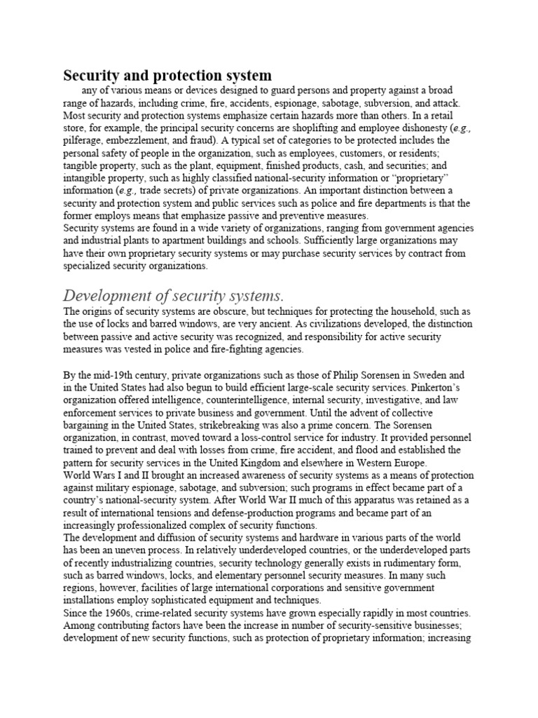 Security and protection system | PDF | Surveillance | Securities