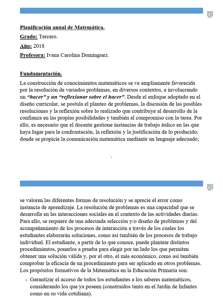 Planificación Anual De Matemática 3° Pdf Medición Geometría 7742