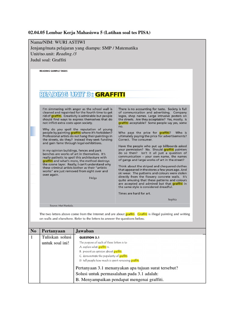 Latihan Soal PISA: Graffiti SMP | PDF | Metode & Bahan Ajar