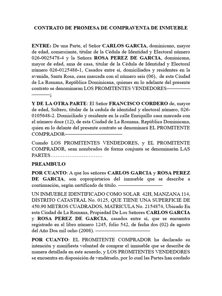 Listo Contrato de Promesa de Compraventa de Inmueble | Descargar gratis PDF | Justicia | Crimen ...