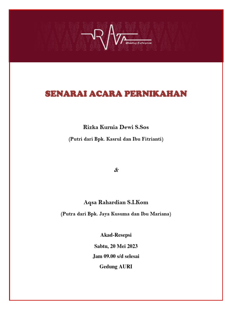 Senarai Wedding Rizka & Aqsa | PDF