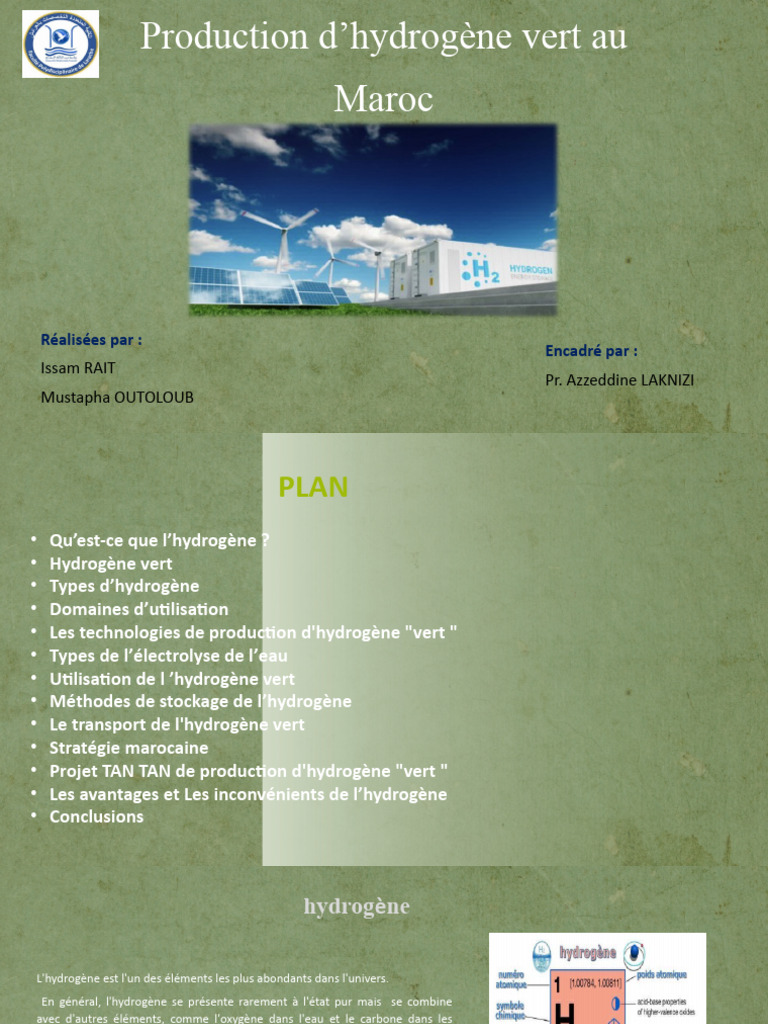 Production Hydrogène Vert Au Maroc | PDF | Hydrogène | Stockage de l ...