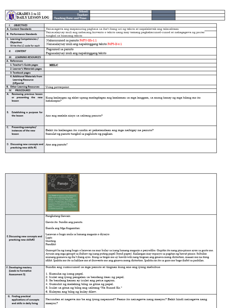 FILIPINO - Q1-W6 Day2 | PDF