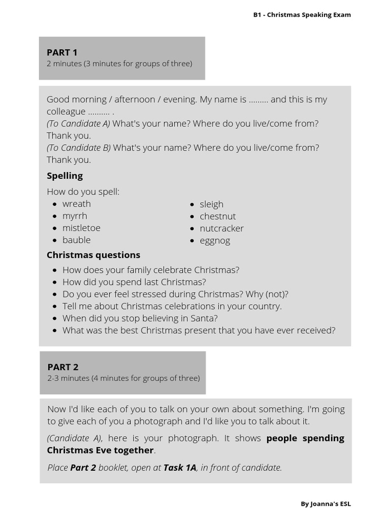 B1 Christmas Speaking Exam Guide | PDF | Christmas | Santa Claus