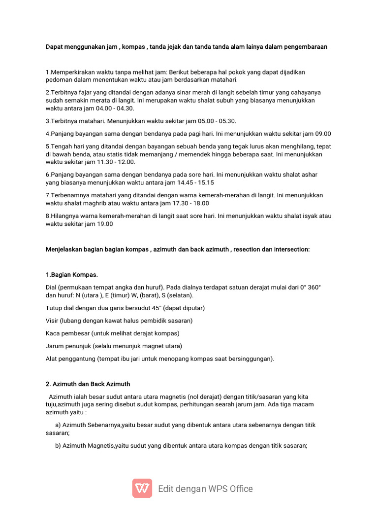 Navigasi Alam: Jam, Kompas, dan Tanda Jejak | PDF