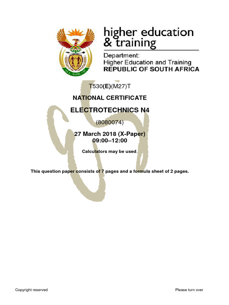 N4 Electrotechnics April 2018 | PDF | Electric Motor | Inductor