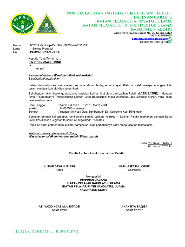 Surat Permohonan Dana IPNU IPPNU | PDF Surat Permohonan Dana IPNU IPPNU | PDF
