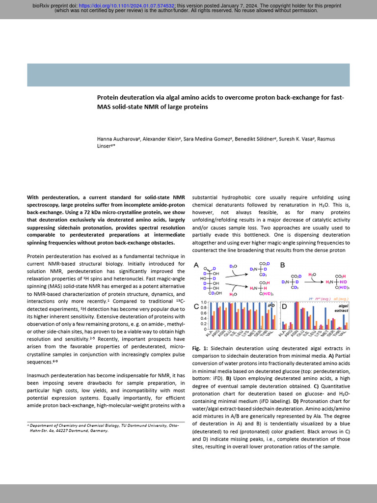 Protein Deuteration Via Algal Amino Acids To Overcome Proton Back ...