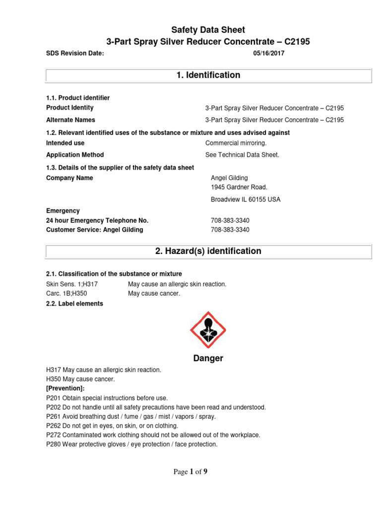 3-Part Spray Silver Reducer Concentrate SDS C2195 | PDF | Toxicity ...
