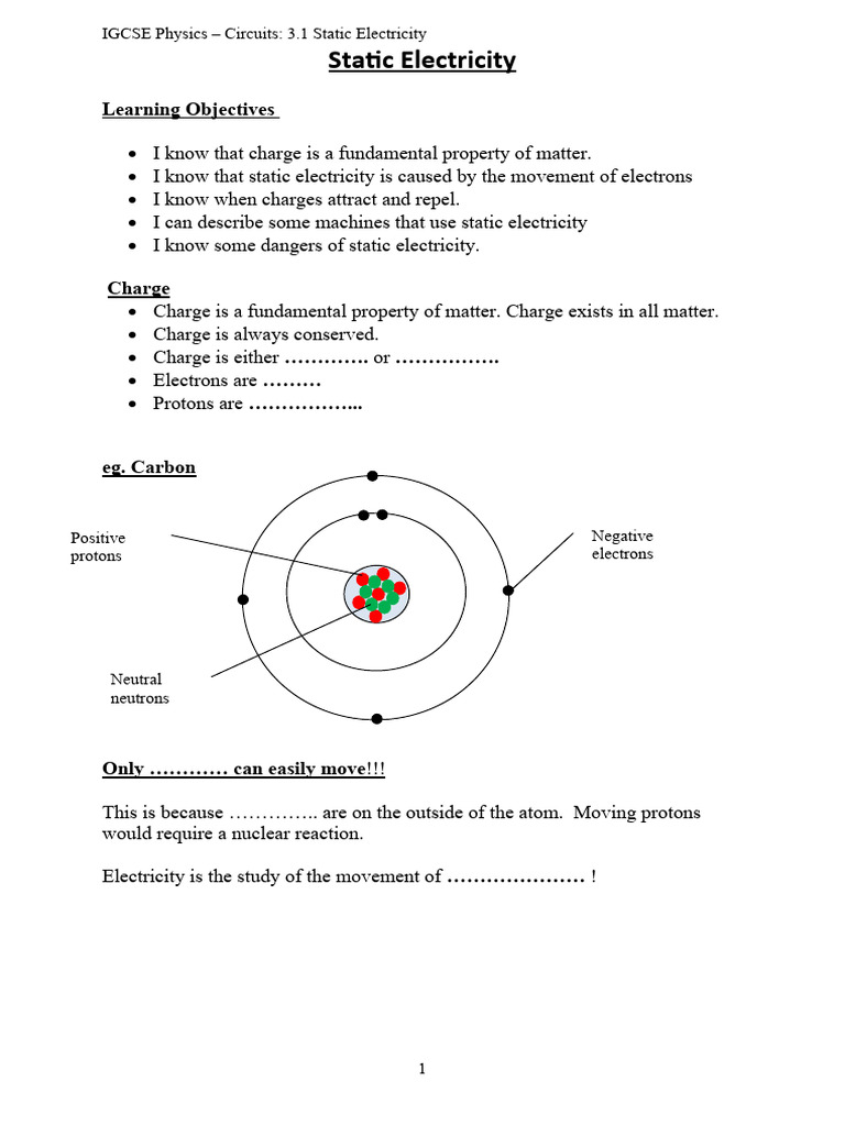 3.1 Static Electricity - Notes | PDF | Electric Charge | Electricity
