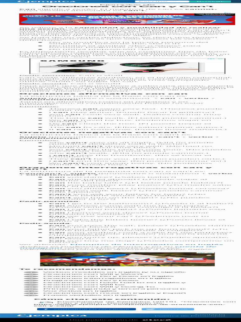 Ejemplos de Oraciones Con Can y Can't | PDF | Verbo | Asunto (gramática)