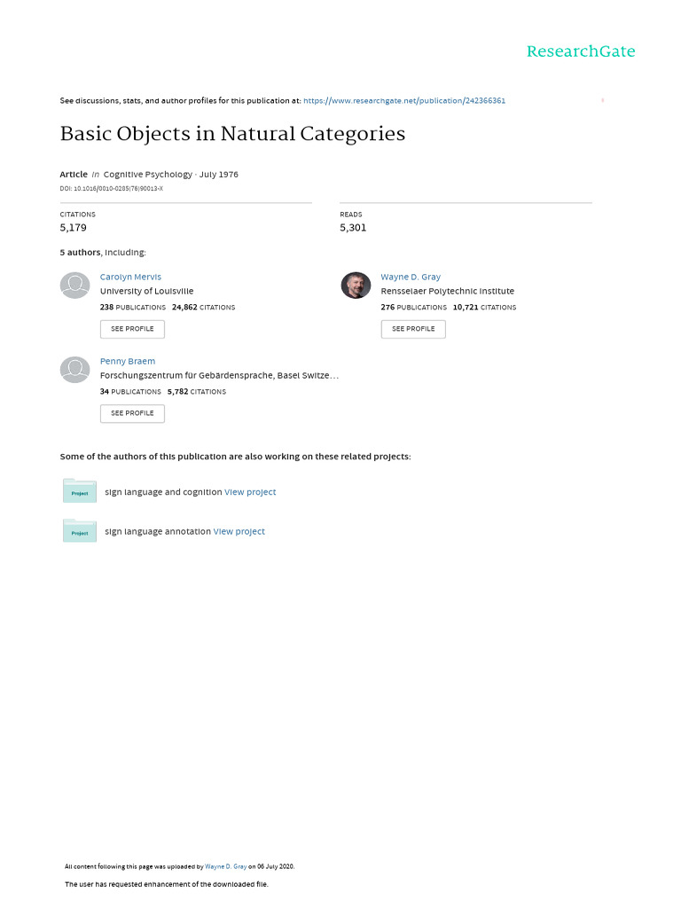 Rosch, Eleanor; Carolyn b. Mervis; Wayne d. Gray; David m. Johnson and ...