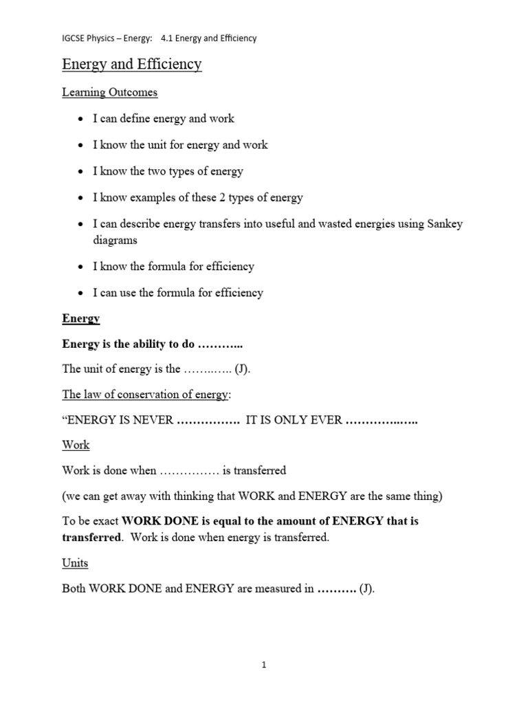 4.1 Energy and Efficiency - Notes | Download Free PDF | Potential ...