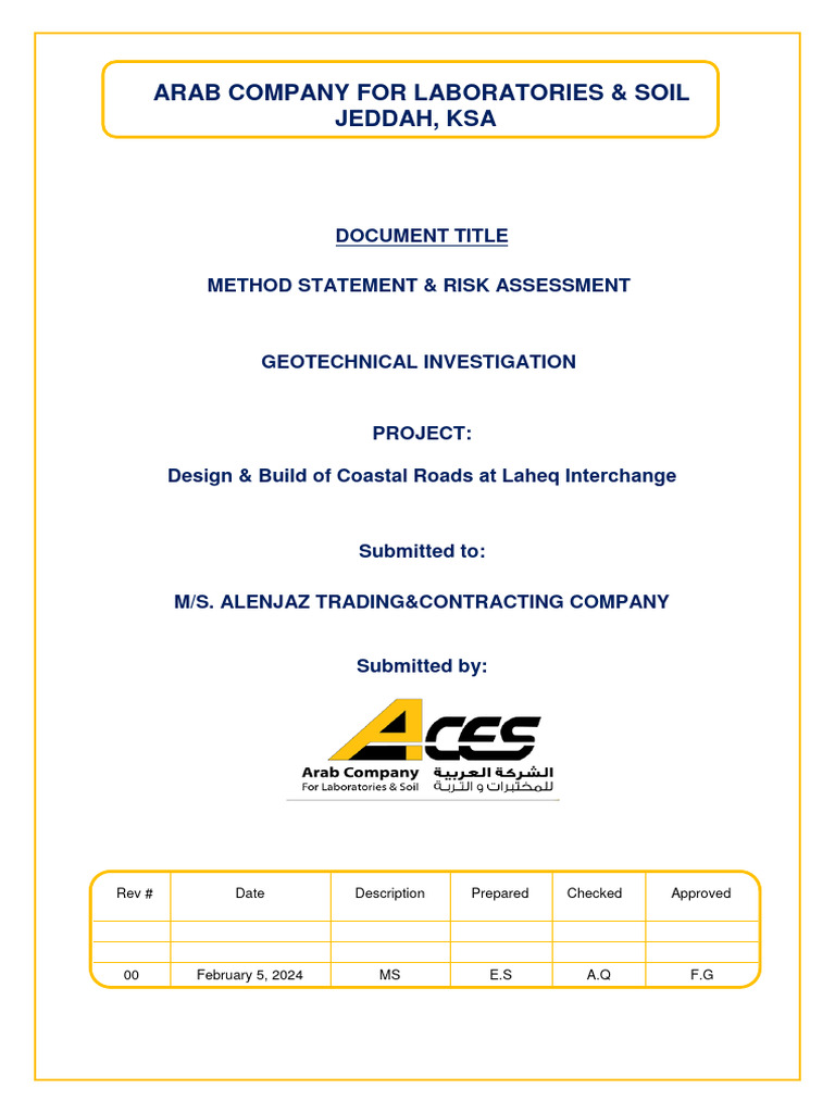 Method Statement Rev 00 - Geotechnical Investigation | PDF | Occupational Safety And Health ...