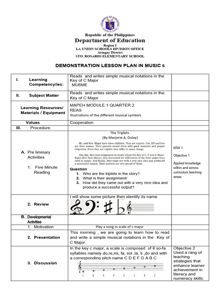 Demo Plan in Music | PDF | Musical Notation | Literacy