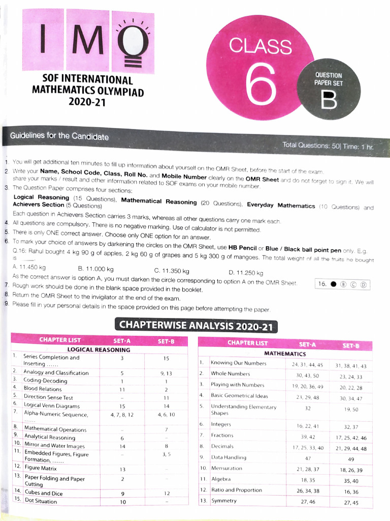 Class 6 Level 1 Imo 2020 Set B | PDF