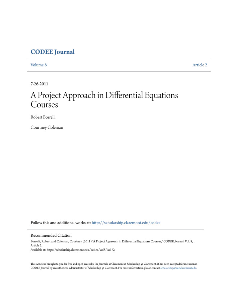 A Project Approach in Differential Equations Courses | PDF | Ordinary ...