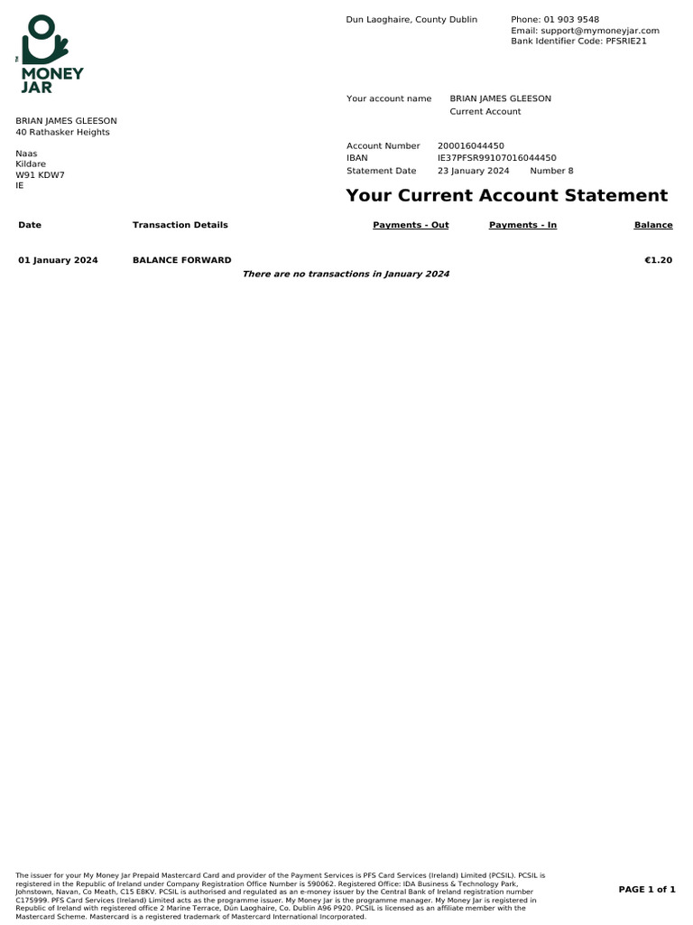 Money Jar Monthly Current Account Statement - January 2024 | PDF ...