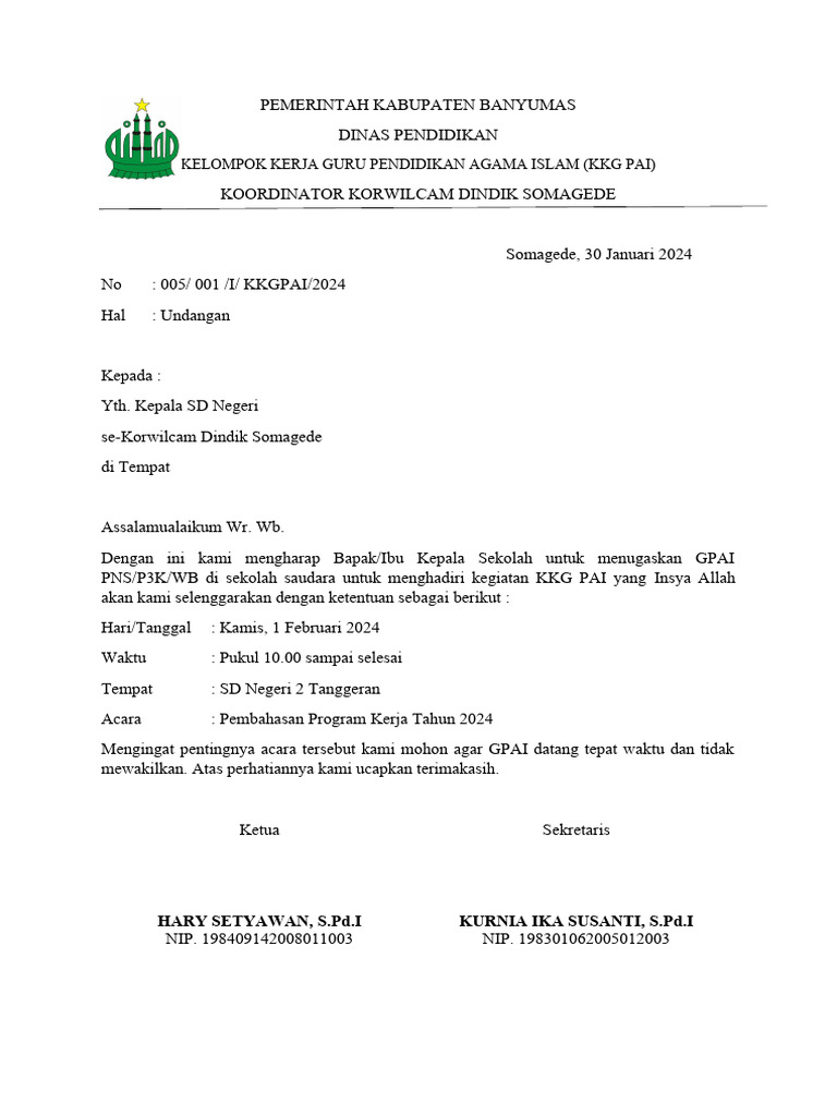 Undangan KKG PAI 010224 | PDF