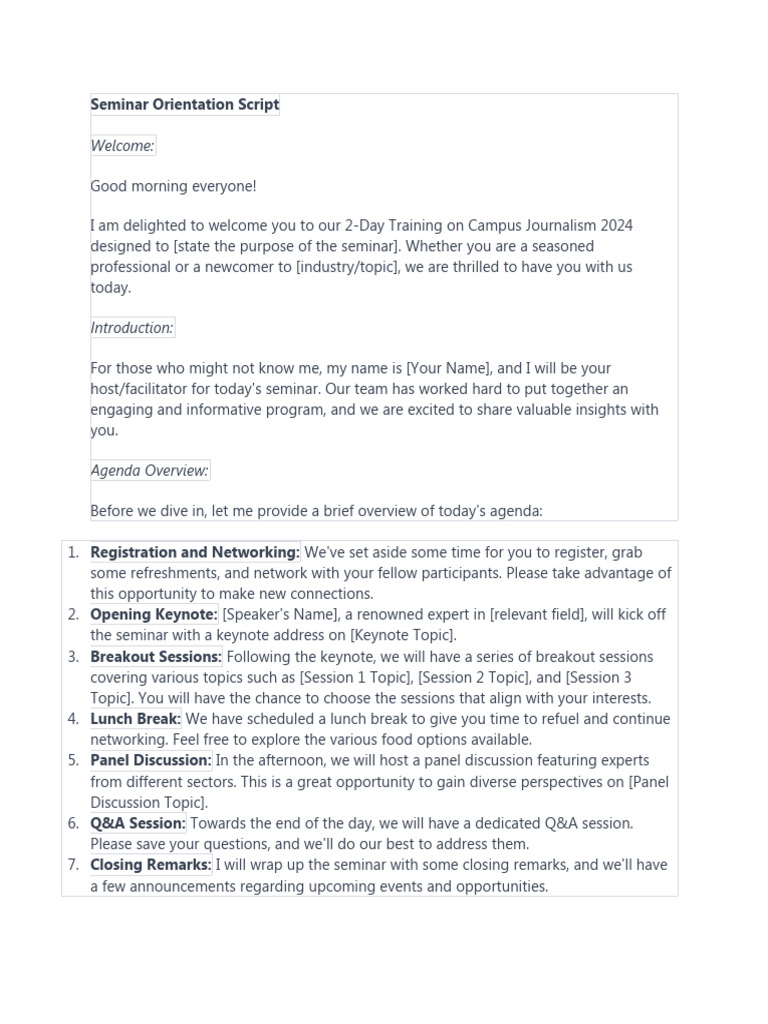 Seminar Orientation Script | Download Free PDF | Journalism | Cognition