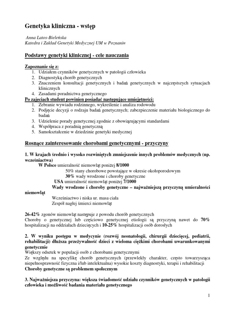 Genetyka Kliniczna Wstep 01 28o857 | PDF