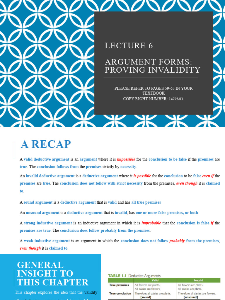 Lecture 6 Argument Forms Proving Invalidity | PDF | Argument | Deductive Reasoning