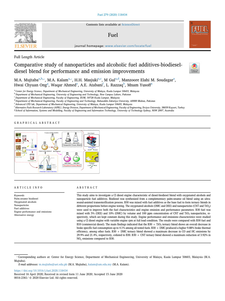 Comparative Study of Nanoparticles and Alcoholic Fuel Additives ...