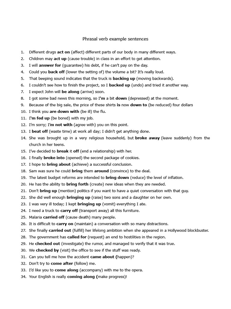 Phrasal Verbs with Example Sentences | PDF | Home & Garden | Art
