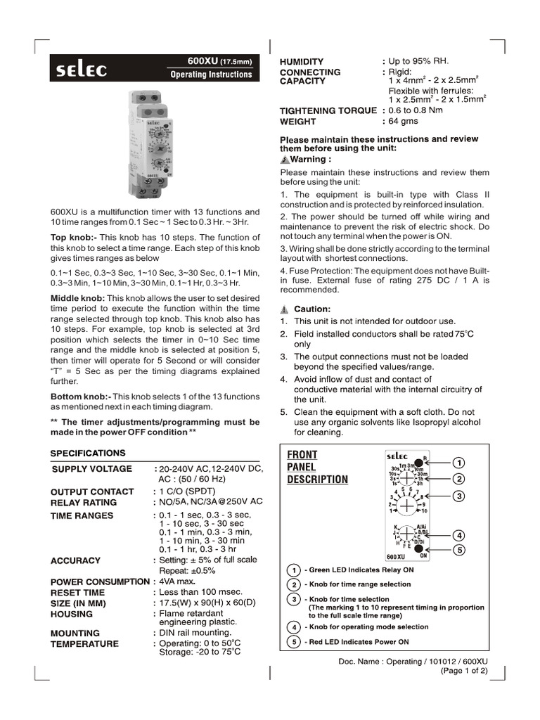 Rele Temporizado Selec 600XU | PDF | Technology & Engineering