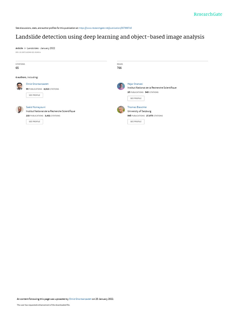 Landslide Detection Using Deep Learning and Object-Based Image Analysis | PDF | Image ...