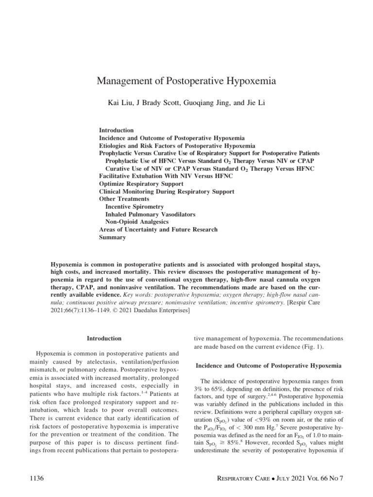 Management of Postoperative Hypoxemia | PDF | Cardiothoracic Surgery | Surgery