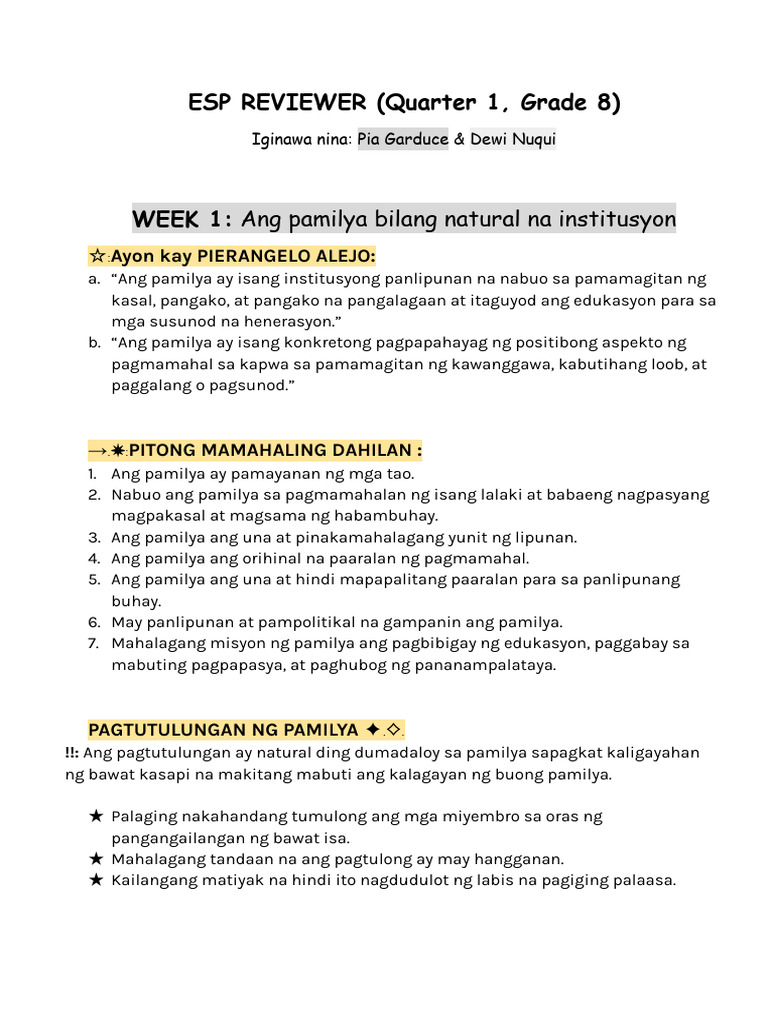 ESP Reviewer (Quarter 1, gr8) | PDF