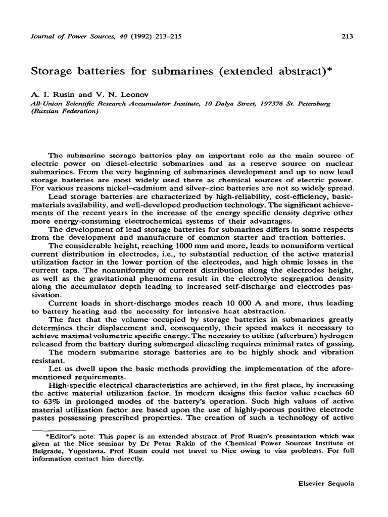 JPS40-213 - Storage Batteries For Submarines (Extended Abstr | PDF ...