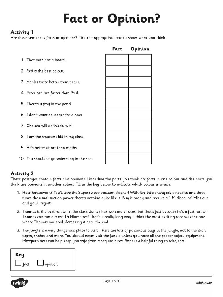 T2 E 181 Fact or Opinion Worksheets | PDF