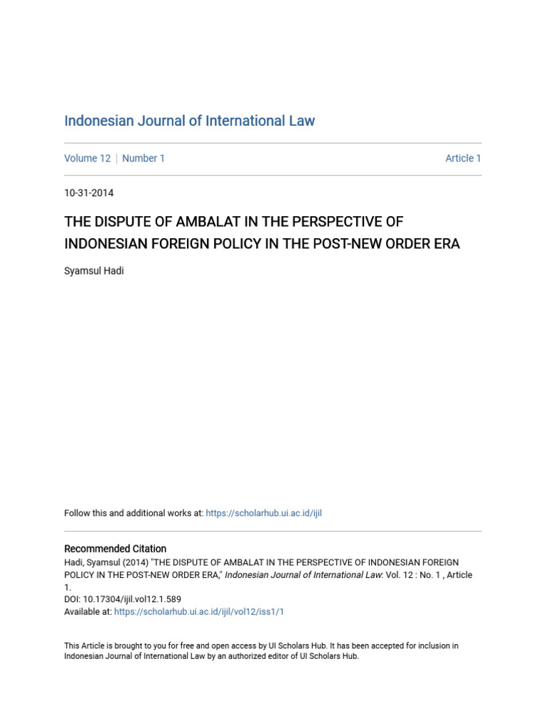The Dispute of Ambalat in The Perspective of Indonesian Foreign P | PDF | Indonesia ...