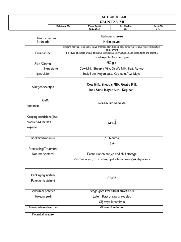 HELLİM ÜRÜN TANIMI Zoom | PDF