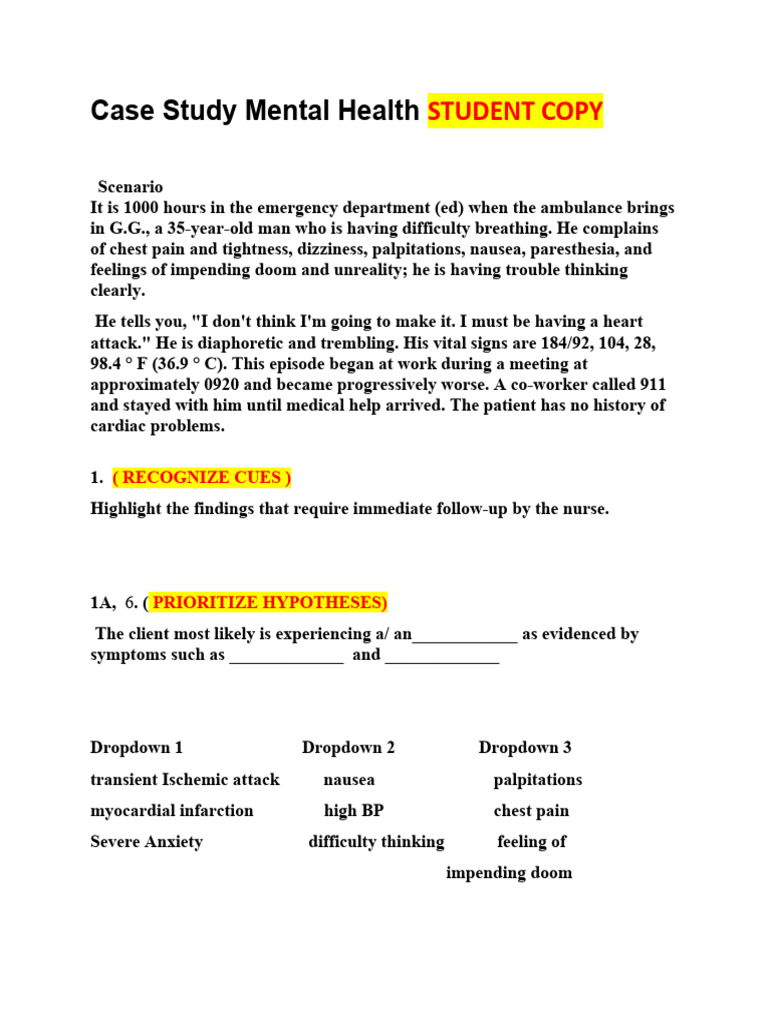 Case Study Mental Health Student | PDF | Mental Disorder | Anxiety