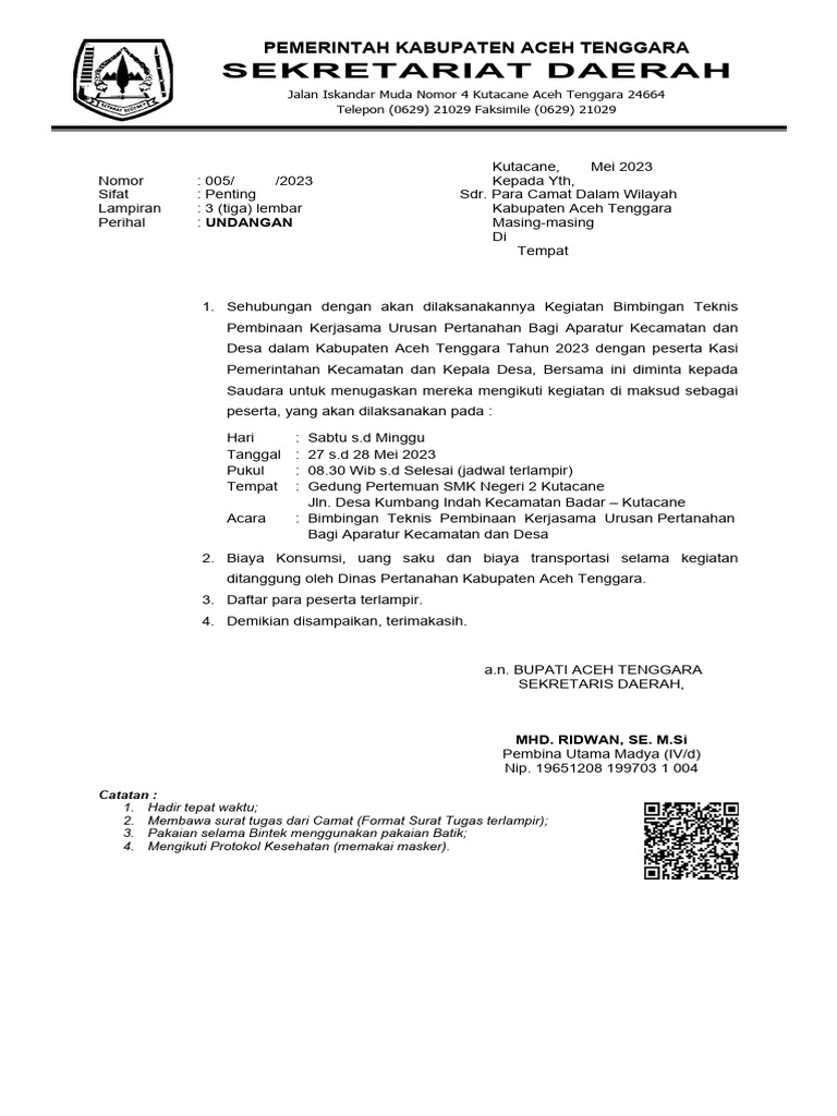 Surat Undangan Sekda Disnah 2023 | PDF