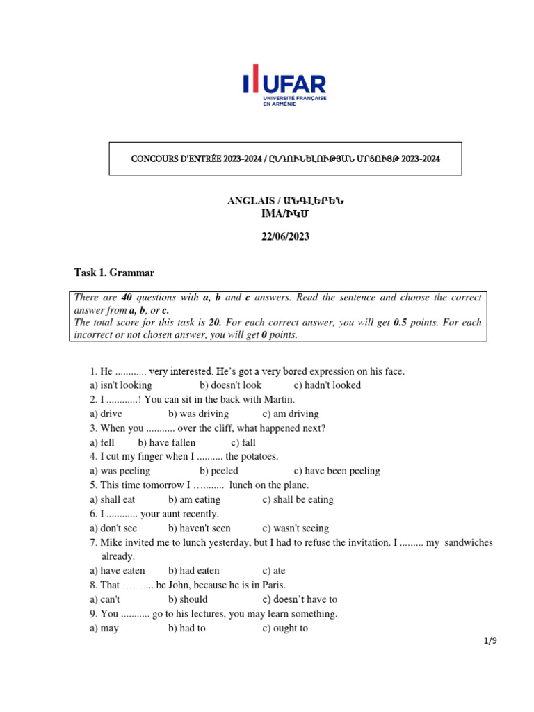 Anglais IMA (Test) | PDF | Ellipsis