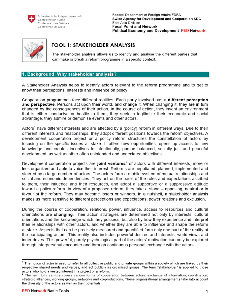 SDC PED Network - Basic Tools No 01 - Stakeholder Analysis | PDF ...
